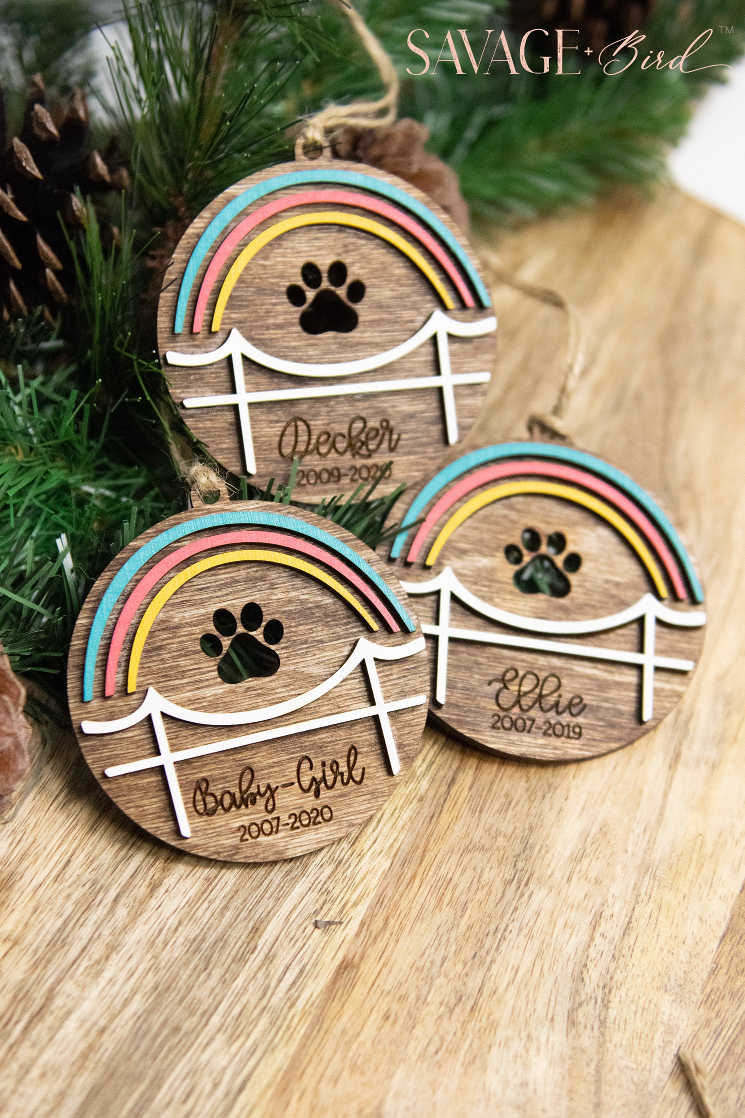 Rainbow Bridge Pet Memorial Wood Christmas Ornament – Savage and Bird